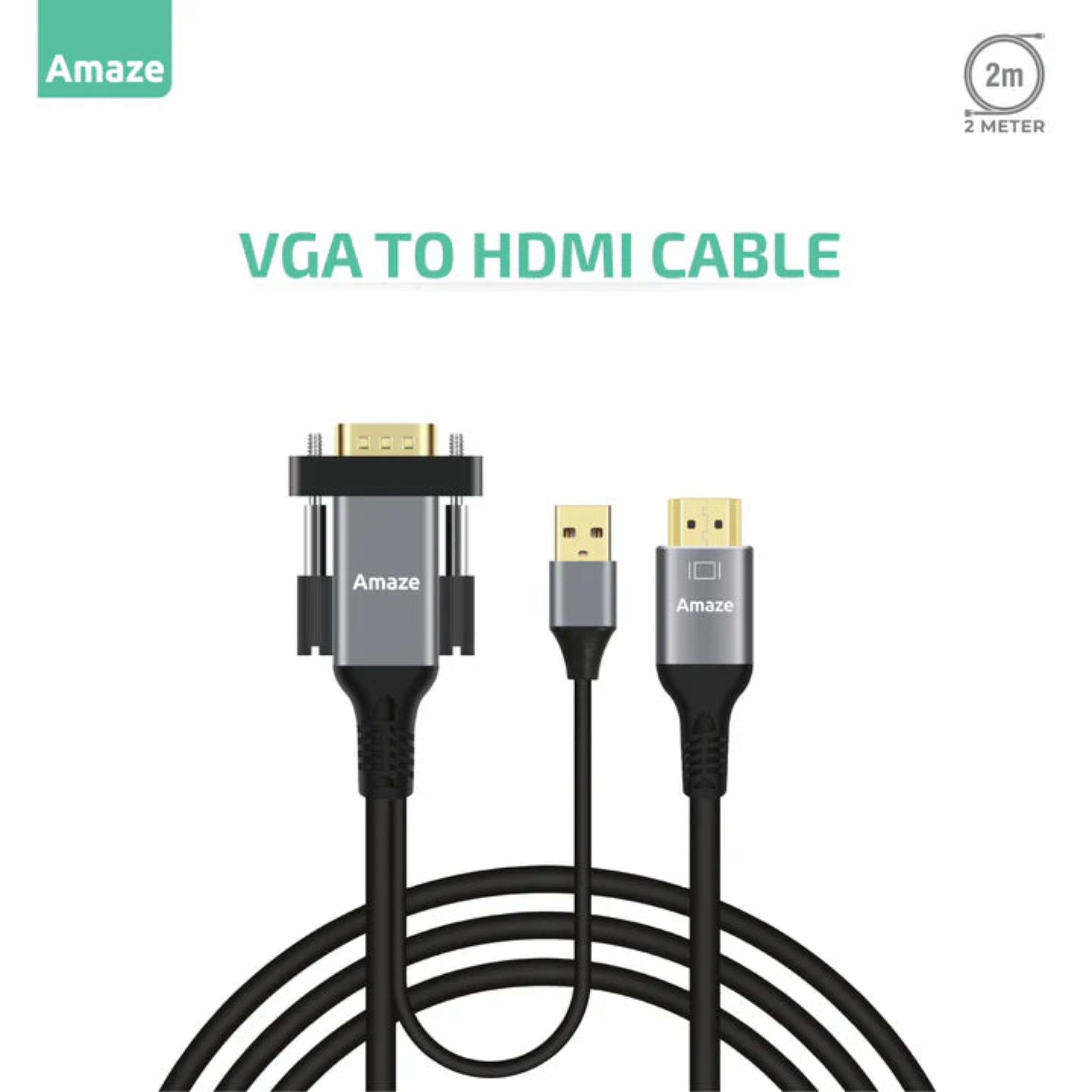 Amaze A835 Aluminum Alloy VGA to HDMI Cable – 2M | Best Price in Pakis